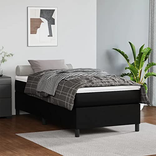 vidaXL Box Spring Bed Frame Home Indoor Bed Accessory Bedroom Upholstered Single Bed Base Furniture Black 39.4"x79.9" Twin XL Faux Leather