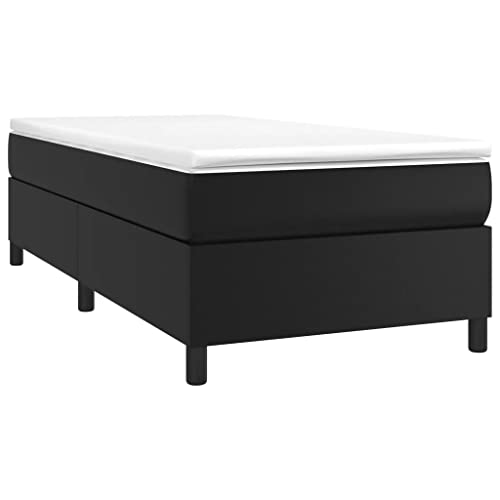 vidaXL Box Spring Bed Frame Home Indoor Bed Accessory Bedroom Upholstered Single Bed Base Furniture Black 39.4"x79.9" Twin XL Faux Leather