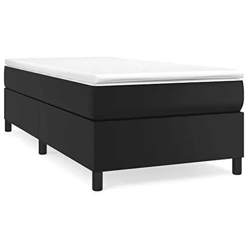 vidaXL Box Spring Bed Frame Home Indoor Bed Accessory Bedroom Upholstered Single Bed Base Furniture Black 39.4"x79.9" Twin XL Faux Leather