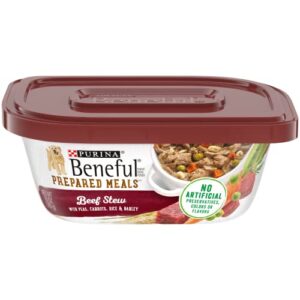 purina beneful high protein, gravy wet dog food, prepared meals beef stew – (8) 10 oz. tubs