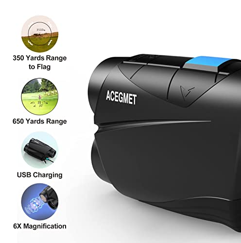 ACEGMET Golf Rangefinder, USB Charging Range Finder Golfing, 650 Yards Golf Range Finder, Flag Lock and Pulse Vibration Laser Rangefinders, Fast Focus and Continuous Scan Golf Rangefinder with Slope