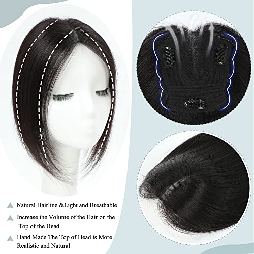 YAMI Hair Toppers for Women Real Human Hair Hand Made Upgrade Butterfly Lace Base Hair Topper Hair Pieces for Women with Thinning Hair Loss Cover Gray Hair 12 Inch 1B# Natural Black 40g