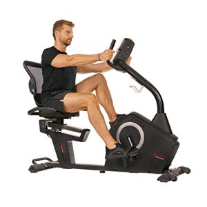 sunny health & fitness programmable recumbent bike – sf-rb4850, black