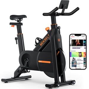 mekbelt exercise bike with magnetic resistance, indoor cycling stationary bike supports smart bluetooth connectivity with tablet holder & comfortable seat cushion, compatible with zwift for home gym (black)