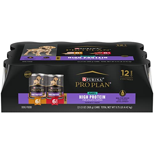 Purina Pro Plan Sport Wet Beef & Rice Entrée and Chicken and Rice Entrée Puppy Wet Dog Food Variety Pack - (12) 13 Oz. Cans