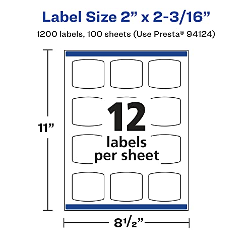 Avery Glossy White Arched Square Labels with Sure Feed, 2" x 2-3/16", 1,200 Glossy White Labels, Print-to-The-Edge, Permanent Label Adhesive, Laser/Inkjet Printable Labels