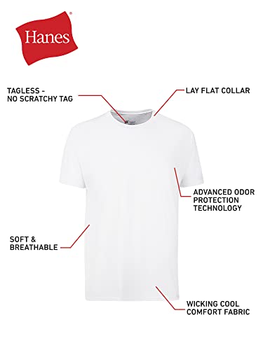 Hanes Men's White T-Shirt Pack (Colors Available), Moisture-Wicking Shirts, 100% Cotton Undershirts for Men, Multipack