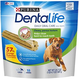 purina dentalife made in usa facilities large dog dental chews, daily – 18 ct. pouch