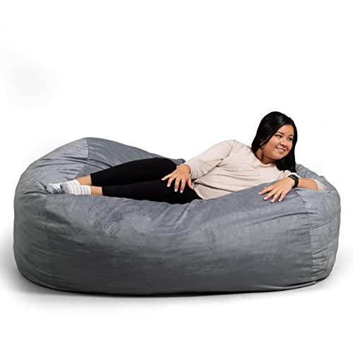 Big Joe Fuf XL Foam Filled Bean Bag Chair with Removable Cover, Gray Plush, 5ft Giant & Bean Refill 2Pk Polystyrene Beans for Bean Bags or Crafts, 100 Liters per Bag