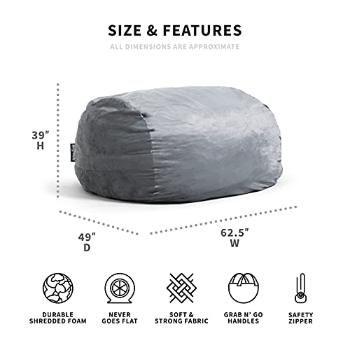 Big Joe Fuf XL Foam Filled Bean Bag Chair with Removable Cover, Gray Plush, 5ft Giant & Bean Refill 2Pk Polystyrene Beans for Bean Bags or Crafts, 100 Liters per Bag