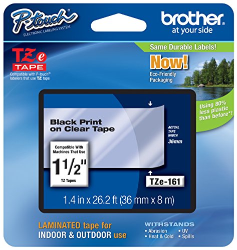 Genuine Brother 1-1/2" (36mm) Black on Clear TZe P-touch Tape for Brother PT-530, PT530 Label Maker