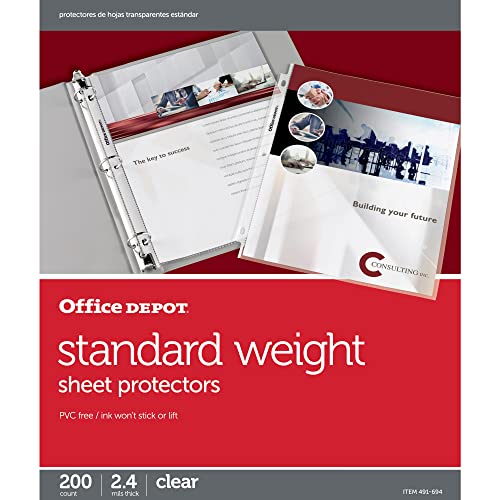 Office Depot Standard Weight Sheet Protectors, 8 1/2in. x 11in., Clear, Pack Of 200, OD491694