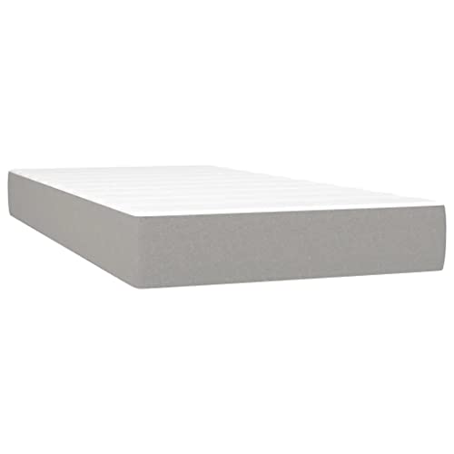 vidaXL Box Spring Bed with Mattress Home Bedroom Mattress Pad Single Bed Frame Base Foam Topper Furniture Light Gray 39.4"x74.8" Twin Fabric