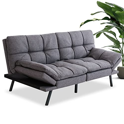 QAIIOO Futon Sofa Bed, Memory Foam Modern Convertible Couch Bed, Folding Futon Sleeper Couch with Compact Living Space, Apartment, Dorm, Bonus Room, 71" D x 33" W x 31.5" H, Grey