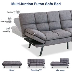 QAIIOO Futon Sofa Bed, Memory Foam Modern Convertible Couch Bed, Folding Futon Sleeper Couch with Compact Living Space, Apartment, Dorm, Bonus Room, 71" D x 33" W x 31.5" H, Grey