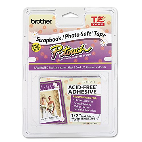 Brother Tzeaf231 Tz Photo-Safe Labeling Tape for P-Touch Labelers, 1/2-Inch W, Black On White