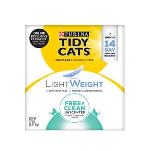 purina tidy cats low dust clumping cat litter, lightweight free & clean unscented, multi cat litter – 17 lb. box