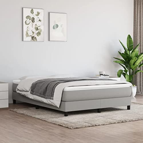 vidaXL Box Spring Bed with Mattress Home Bedroom Mattress Pad Double Bed Frame Base Foam Topper Furniture Light Gray 53.9"x74.8" Full Fabric