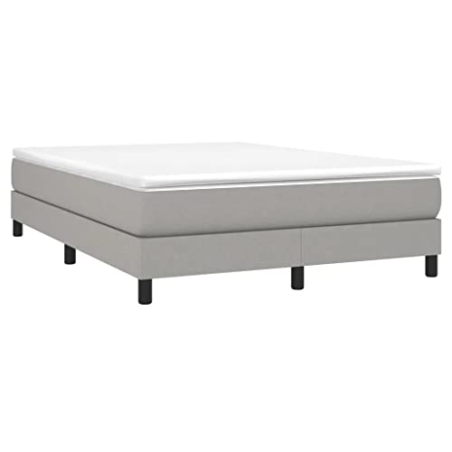 vidaXL Box Spring Bed with Mattress Home Bedroom Mattress Pad Double Bed Frame Base Foam Topper Furniture Light Gray 53.9"x74.8" Full Fabric