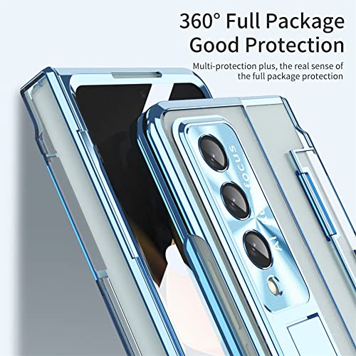 Ultra-Thin Flat Hinge Folding Electroplated Lens Film Mobile Phone Case with Pen Holder for Samsung Galaxy Zfold3/Zfold4 - HD Transparent Phone Case (Z Fold 3, Gold)