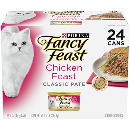 Purina Fancy Feast Grain Free Pate Wet Cat Food, Classic Pate Chicken Feast - (24) 3 oz. Pull-Top Cans