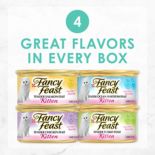 Purina Fancy Feast Grain Free Pate Wet Kitten Food Variety Pack, Kitten Classic Pate Collection, 4 Flavors - (24) 3 oz. Boxes