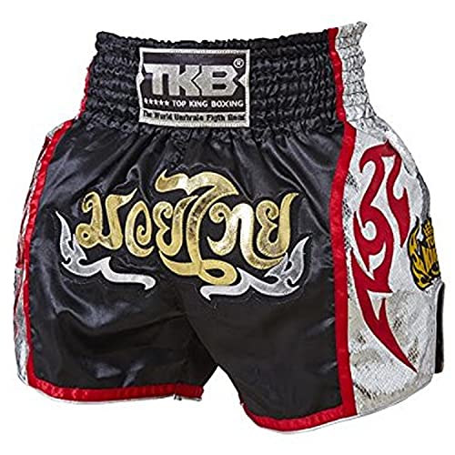 TOP KING Boxing Muay Thai Shorts Trunks Normal Style (122 - Black/White,Large)