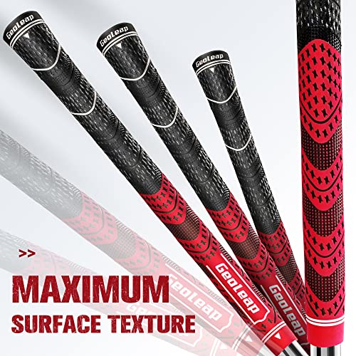 Geoleap Golf Grips Set of 13- Cord Rubber Compound Material, Hybrid Golf Club Grips, All Weather Performance.(Red, Standard)