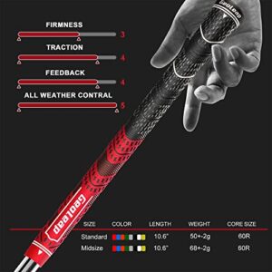 Geoleap Golf Grips Set of 13- Cord Rubber Compound Material, Hybrid Golf Club Grips, All Weather Performance.(Red, Standard)