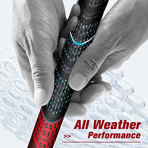 Geoleap Golf Grips Set of 13- Cord Rubber Compound Material, Hybrid Golf Club Grips, All Weather Performance.(Red, Standard)