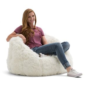 Big Joe Milano Bean Bag Chair, Ivory Shag Fur, 2.5ft