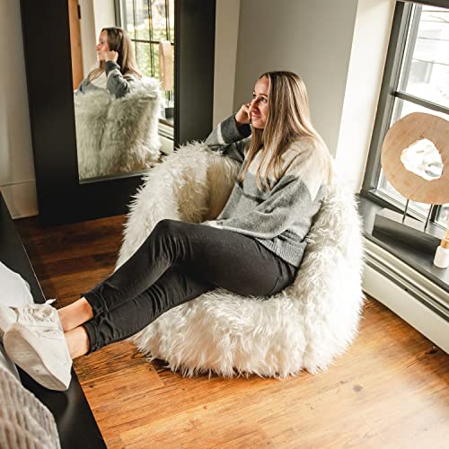 Big Joe Milano Bean Bag Chair, Ivory Shag Fur, 2.5ft