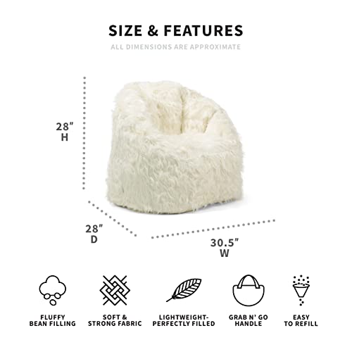 Big Joe Milano Bean Bag Chair, Ivory Shag Fur, 2.5ft