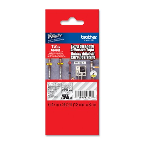 Brother 1/2 Inch x 26.2 Feet White On Clear Label Ribbon for P-Touch Labelers (TZS135)