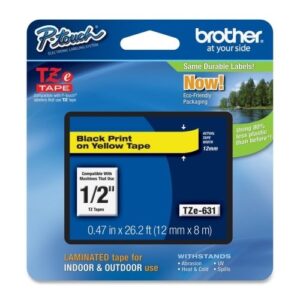 brother part# tze-631 label tape (oem) 0.47″ black print on yellow