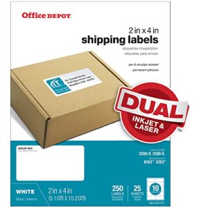 office depot white inkjet/laser shipping labels, 2in. x 4in., pack of 250, 505-o004-0007