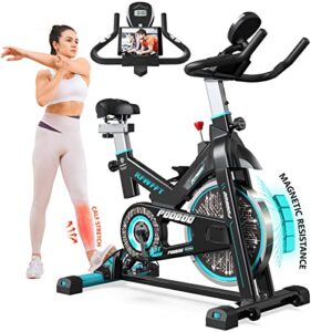 pooboo magnetic resistance indoor cycling bike, belt drive indoor exercise bike stationary lcd monitor with ipad mount ＆comfortable seat cushion for home cardio workout cycle bike training upgraded version