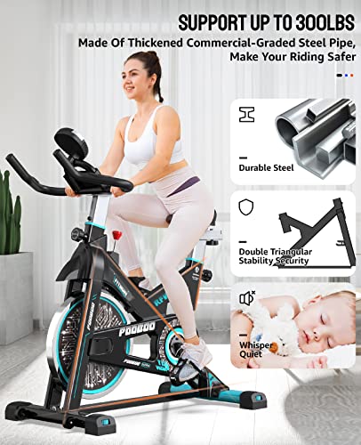 pooboo Magnetic Resistance Indoor Cycling Bike, Belt Drive Indoor Exercise Bike Stationary LCD Monitor with Ipad Mount ＆Comfortable Seat Cushion for Home Cardio Workout Cycle Bike Training Upgraded Version