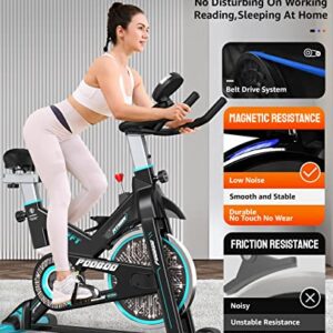 pooboo Magnetic Resistance Indoor Cycling Bike, Belt Drive Indoor Exercise Bike Stationary LCD Monitor with Ipad Mount ＆Comfortable Seat Cushion for Home Cardio Workout Cycle Bike Training Upgraded Version