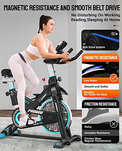 pooboo Magnetic Resistance Indoor Cycling Bike, Belt Drive Indoor Exercise Bike Stationary LCD Monitor with Ipad Mount ＆Comfortable Seat Cushion for Home Cardio Workout Cycle Bike Training Upgraded Version