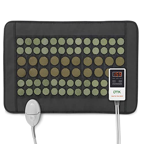 UTK Far Infrared Natural Jade and Tourmaline Heating Pad for Back, Small Pro (23.5”X16”), Smart Controller with Memory Function, Auto Shut Off and Travel Bag Included