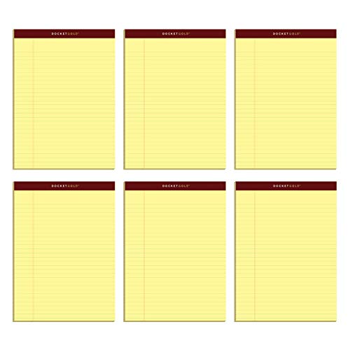 Tops Docket Gold Writing Pads, 8-1/2" x 11-3/4", Legal Rule, Canary Paper, Perforated, 50 Sheets, 6 Pack (63956)