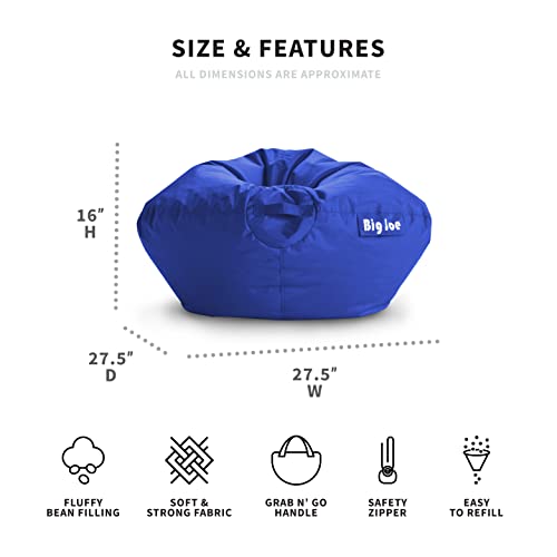 Big Joe Dorm Bean Bag Chair with Drink Holder and Pocket, Sapphire Smartmax, 3ft & Classic Bean Bag Chair, Sapphire Smartmax, 2ft Round