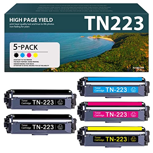 ALUMUINK [𝐇𝐢𝐠𝐡 𝐏𝐫𝐨𝐝𝐮𝐜𝐭𝐢𝐯𝐢𝐭𝐲] Compatible 2Black/1Cyan/1Magenta/1Yellow TN223 TN-223 Toner Cartridge Replacement for Brother MFC-L3750CDW HL-DCP-L3510CDW Printer Toner (TN2235PK)