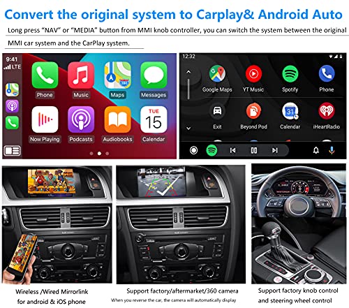 Road Top Wireless Carplay Android Auto Module Receiver Box for Audi S4 S5 A4 A5 (2009-2015 Year) for Q5 (2009-2017 Year) with 2GMMI, Carplay Retrofit Kit Decoder, Support Mirrorlink, Camera