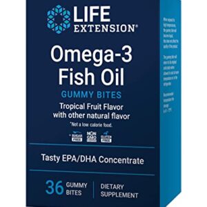 Life Extension Omega-3 Fish Oil Gummy Bites, EPA DHA Fatty acids, High-dose EPA DHA Support in a Delicious chewable Form, Non-GMO, Gluten Free, 36 Gummy Bites