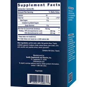 Life Extension Omega-3 Fish Oil Gummy Bites, EPA DHA Fatty acids, High-dose EPA DHA Support in a Delicious chewable Form, Non-GMO, Gluten Free, 36 Gummy Bites