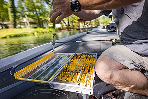 Plano Edge 3700 Vertical Jig & Spybait Box Tackle Storage, Gray and Yellow, Holds Up to 52 Vertical Baits, Rust-Resistant and Waterproof Bait Organizer Box