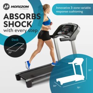 Horizon Fitness T101 Foldable Treadmill for Running and Walking with Bluetooth Connectivity, Incline, 300+ lbs Weight Capacity, Running Machine for Home Exercise