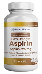 health pharma aspirin pain reliever and fever reducer , 325 mg coated tablets, white, 500 count